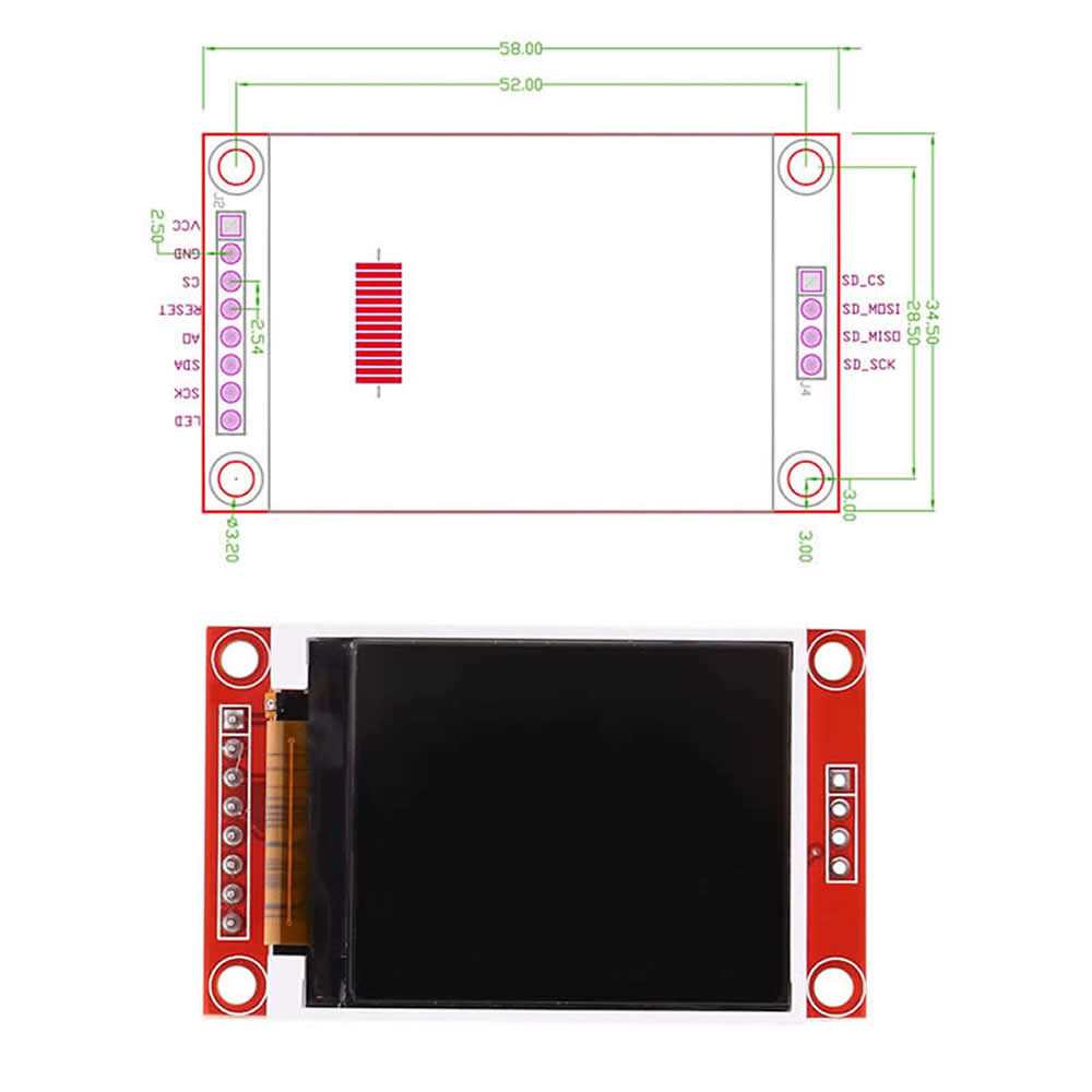 1.8 inch LCD TFT Modül QVGA 128x160 Pixel 1.8” 8 Pin SPI Seri Ekran SD ...